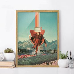 Bild mit Rahmen Vintage Fernseher mit Bierglas