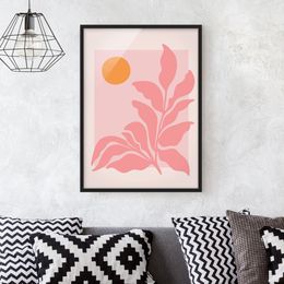 Bilderwelten Bild mit Rahmen Zweige und Sonne auf Rosa