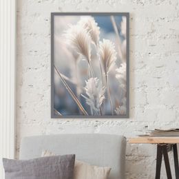 Bilderwelten Bild mit Rahmen Winterliches Gr&auml;ser Close-Up