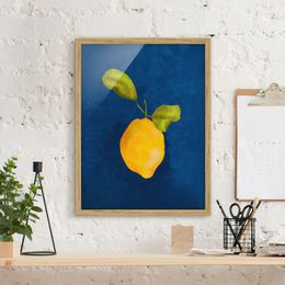 Bild mit Rahmen Zitrone auf Blau