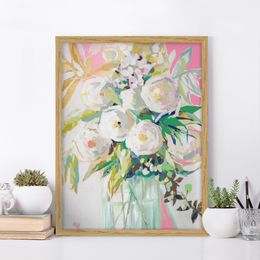 Bild mit Rahmen Strau&szlig; mit wei&szlig;en Bl&uuml;ten
