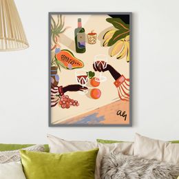 Bild mit Rahmen Stillleben mit Wein und Papayas