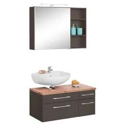 Badm&ouml;bel-Set Welltime "Davos", grau (graphit, grau), Siphonausschnitt links, Holzwerkstoff, Kastenm&ouml;bel-Sets, Badm&ouml;bel-Set, Spiegelschrank, Regal und Waschbeckenunterschrank