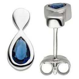 Paar Ohrstecker Jobo "Tropfen", silber (silber 925, blau), Ohrringe, Damen, Silber 925 (Sterlingsilber), 925 Silber mit blauen Glassteinen