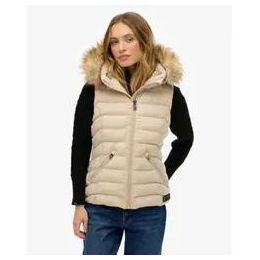 Superdry f&uuml;r Damen. W5011753A Fuji Kunstfellweste beige (S), L&auml;ssig, Polyester