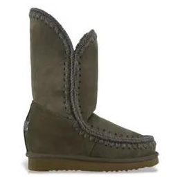 mou f&uuml;r Damen. MU.FW121001A Lederstiefel Eskimo Innenkeil hoch gr&uuml;n (40), 3 bis 5 cm, Keine, L&auml;ssig