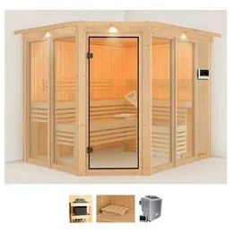 Sauna Karibu "Anike 3", beige (naturbelassen), Bio-Kombiofen, externe Steuerung, 9 kW, Saunen, Ofen 9 kW Bio externe Strg easy