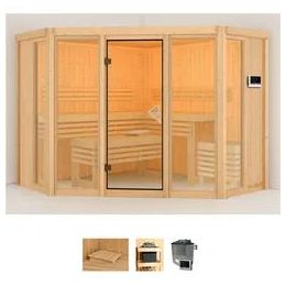 Sauna Karibu "Astrid 2", beige (naturbelassen), Saunaofen, externe Steuerung, 9 kW, Saunen, Ofen 9 KW externe Strg easy