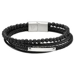 Lederarmband Bruno Banani "Schmuck", schwarz (edelstahlfarben, schwarz, schwarz), Armb&auml;nder, Damen, 20cm, Edelstahl Lava Leder, Edelstahl, Lava, Leder, Lederarmband, mit Lavastein