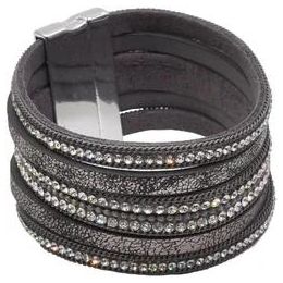 Armband Steuer "Metall Lederband dunkelgrau", grau, Armb&auml;nder, Damen, 19,5cm, Metall, gl&auml;nzend, Armband