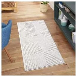 Teppich Carpet City "LOUNGE 0632", beige (creme), B:80cm H:15mm L:150cm, Obermaterial: 100% Polyester, Teppiche, Teppich, Kurzflor-Teppich Modern, Hoch-Tief-Struktur, Wohnzimmer, Schlafzimmer