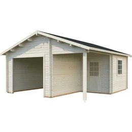 Garage Palmako "Irene/Roger", beige, Massivholz, Garagen, BxTxH: 564x601x321 cm, mit Anbau, ohne Tor, naturbelassen
