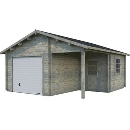 Garage Palmako "Roger", grau, Massivholz, Garagen, BxTxH: 564x601x321 cm, mit Anbau und Sektionaltor, grau