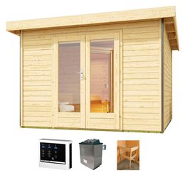 Saunahaus Konifera "Maiko 1 SET B", beige (natur), Saunaofen, externe Steuerung, 9 kW, Saunen, Ofen 9 KW externe Strg easy