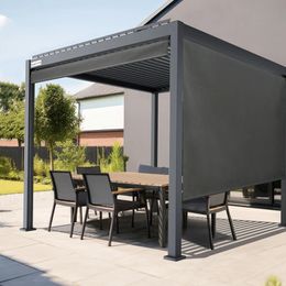 Außenrollo für Pergola mit Lamellendach | 3 m, Kurbel, rechts, Acryl, dunkelgrau/weiß