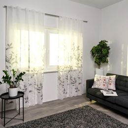 Home Wohnideen Gardine mit Kombiband + Ausbrenner-Bordüre | halbtransparent, 140 x 245 cm, weiß-grau