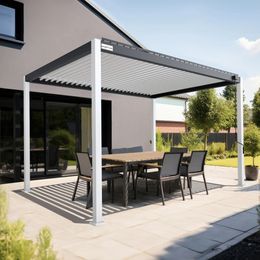 pergomondo Pergola mit Lamellendach | 3 x 4 m, weiß / anthrazit / weiß