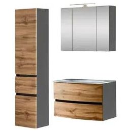 Badezimmer-Set Welltime "Kaunas", grau (wotaneiche, grau), B:120cm H:200cm T:49cm, Kastenm&ouml;bel-Sets, bestehend aus Waschtisch-Set mit Seitenschrank, Breite 120 cm