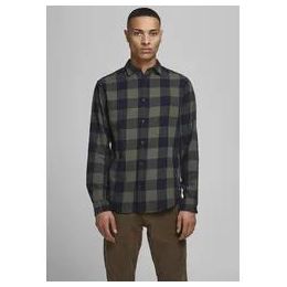 Jack & Jones Karohemd JACK & JONES "JJ JJEGINGHAM TWILL SHIRT L/", Herren, Gr. L, N-Gr, schwarz (olivgr&uuml;n, schwarz), Web, Obermaterial: 100% Baumwolle, kariert, Hemden Karohemd