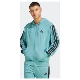 Kapuzensweatshirt Adidas SPORTSWEAR "ESSENTIALS 3-STREIFEN FRENCH TERRY", Herren, Gr. M, schwarz (powder teal, schwarz), Obermaterial: 55% Baumwolle, 36% Polyester, 9% Viskose, normal, Rundhals, angesetztes B&uuml;ndchen, Sweatshirts