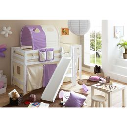 Ticaa Hochbett mit Rutsche Podestbett "Tino" Buche Wei&szlig; Classic, teilbar mit Farbauswahl