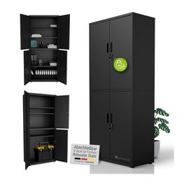 Juskys Aktenschrank aus Metall &ndash; 180x80x40 cm, 2 T&uuml;ren, abschlie&szlig;bar & h&ouml;henverstellbar - Schwarz