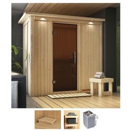Sauna Karibu "Vada", beige (naturbelassen), Saunaofen, integrierte Steuerung, 9 kW, Saunen, Ofen 9 kW integr. Strg