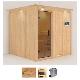 Sauna Karibu "Rodin", beige (naturbelassen), Bio-Kombiofen, externe Steuerung, 9 kW, Saunen, Ofen 9 kW Bio externe Strg easy
