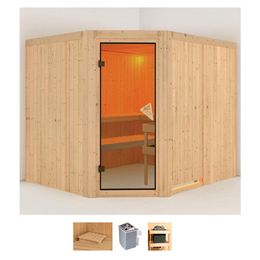 Sauna Karibu "Marit", beige (naturbelassen), Saunaofen, integrierte Steuerung, 9 kW, Saunen, Ofen 9 kW integr. Strg
