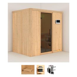 Sauna Karibu "Finja", beige (naturbelassen), Saunaofen, externe Steuerung, 3,6 kW, Saunen, Ofen 3,6 kW externe Strg.easy
