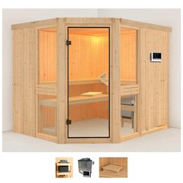 Sauna Karibu "Aline 3", beige (naturbelassen), Saunaofen, externe Steuerung, 9 kW, Saunen, Ofen 9 KW externe Strg easy