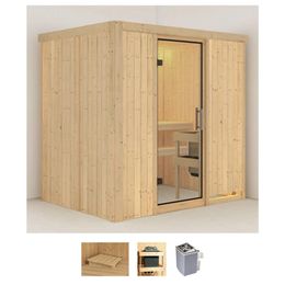 Sauna Karibu "Bedine", beige (naturbelassen), Saunaofen, integrierte Steuerung, 9 kW, Saunen, Ofen 9 kW integr. Strg
