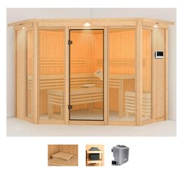 Sauna Karibu "Astrid 2", beige (naturbelassen), Bio-Kombiofen, externe Steuerung, 9 kW, Saunen, Ofen 9 kW Bio externe Strg easy