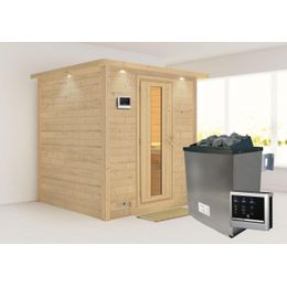 Sauna Karibu "Menja", beige (naturbelassen), Saunaofen, externe Steuerung, 9 kW, Saunen, Ofen 9 KW externe Strg easy