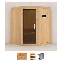 Sauna Karibu "Larin", beige (naturbelassen), Saunaofen, externe Steuerung, 9 kW, Saunen, Ofen 9 KW externe Strg easy