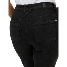 sheego Damen Gerade Jeans mit Bl&uuml;ten-Stickerei seitlich, black denim, Gr&ouml;&szlig;e 56