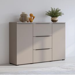 Sideboard Inosign "Tana, Breite 132 cm, moderne Kommode 3 SK,2 Trg", braun (congo), B:132cm H:91cm T:35cm, FSC-zertifizierter Holzwerkstoff, Glas, Kunststoff, Melamin, Metall, Sideboards, Schubladenschrank,Anrichte mit viel Stauraum, Einlegeböden verstellbar