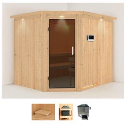 Sauna Karibu "Marit", beige (naturbelassen), Saunaofen, externe Steuerung, 9 kW, Saunen, Ofen 9 KW externe Strg easy
