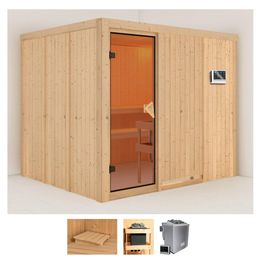 Sauna Karibu "Gitte", beige (naturbelassen), Bio-Kombiofen, externe Steuerung, 9 kW, Saunen, Ofen 9 kW Bio externe Strg easy