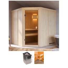 Sauna Karibu "Bodo", beige (natur), Saunaofen, integrierte Steuerung, 9 kW, Saunen, Ofen 9 kW integr. Strg