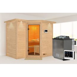 Sauna Karibu "Sanna 2", beige (naturbelassen), Bio-Kombiofen, externe Steuerung, 9 kW, Saunen, Ofen 9 kW Bio externe Strg easy
