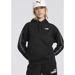 Kapuzensweatshirt Puma "ESS TAPE HOODIE COMFORT FL", Damen, Gr. XL, schwarz (Puma schwarz), Fleece, Obermaterial: 68% Baumwolle, 32% Polyester, bedruckt, comfort fit normal, Rundhals, Sweatshirts