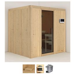 Sauna Karibu "Sodin", beige (naturbelassen), Saunaofen, externe Steuerung, 9 kW, Saunen, Ofen 9 KW externe Strg easy