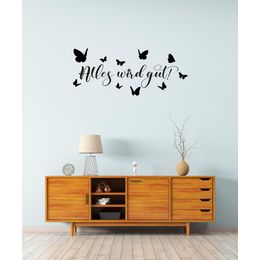 Wandtattoo Home Affaire "Alles wird gut - Schmetterlinge", schwarz, B:60cm H:25cm, Wandtattoos, Wandaufkleber, selbstklebend, rückstandslos abziehbar