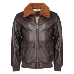 Lederjacke Top Gun "TG2023002", Herren, Gr. 50M, braun, Obermaterial: 100% Lammleder. Futter: 100% Polyester. Wattierung: 100% Polyester. Strick: 100% Polyester . Kragen: 100% Lammfell, B&uuml;ndchen, Jacken
