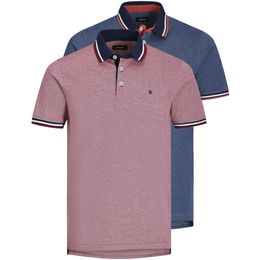 Jack & Jones Poloshirt JACK & JONES "JJEPAULOS im Doppelpack mit Logostickerei und Komfort", Herren, Gr. M, rot (rio rot), Single Jersey, Obermaterial: 100% Baumwolle, unifarben, normal hüftlang, Rundhals, Shirts, unifarben mit Farbeinsatz, modisch, schmal, Baumwolle, Polokragen