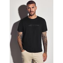T-Shirt Street One MEN, Herren, Gr. S (38), schwarz, Web, 100% Baumwolle, unifarben, normal normal, Rundhals, abgesteppt, Shirts, aus reiner Baumwolle