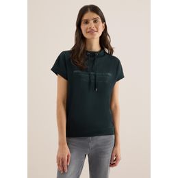 T-Shirt Cecil, Damen, Gr. L (42), ink grün, Web, 83% Baumwolle, 13% Modal, 4% Elasthan, unifarben, comfort fit normal, hoch geschlossener Ausschnitt, abgesteppt, Shirts, im soften Baumwoll-Mix