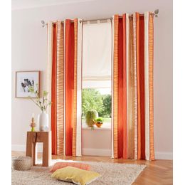 Vorhang my home "Gosen" Gr. 1, orange (terra), B:140cm H:145cm, Microfaser, Polyester, Gardinen, Gardine, 2-er Set, Fertiggardine, L&auml;ngsstreifen