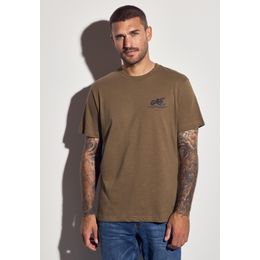 T-Shirt Street One MEN, Herren, Gr. L (42), braun (ash braun), Web, 100% Baumwolle, unifarben, normal normal, Rundhals, abgesteppt, Shirts, aus reiner Baumwolle